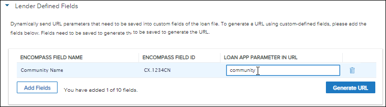 Manage the Lender Defined Fields