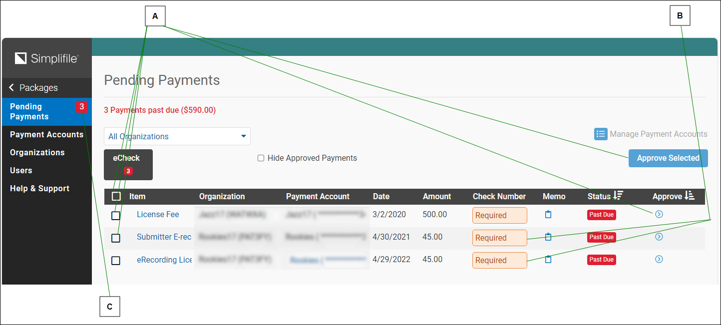 Pending Payments page