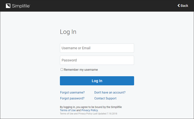 Log In page