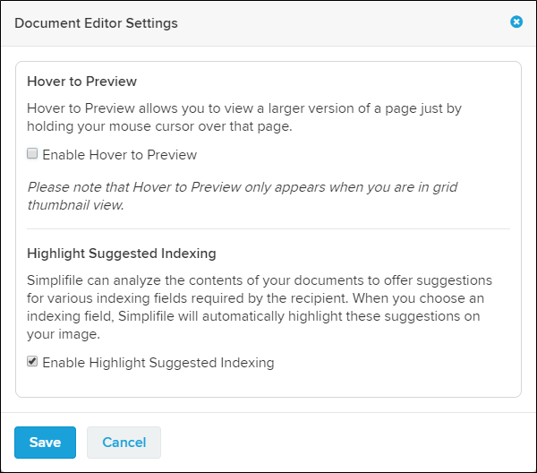 Document Editor Settings window
