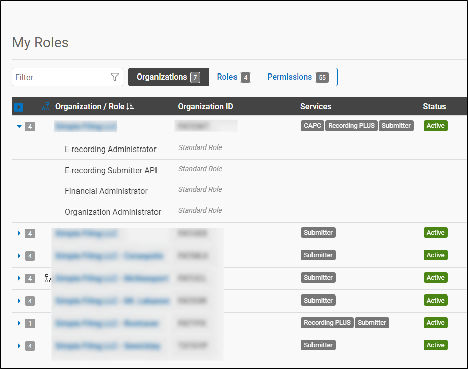 My Roles page